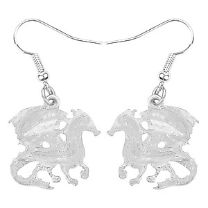 Enamel Alloy Dinosaur Fantasy Dragon Earrings Drop Dangle Unique Animal Jewelry for Women Dragons Gifts (Blue)