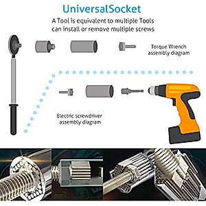 Fruholt Multi-function 7mm-19mm Ratchet Universal Sockets Metric Wrench Power Drill Adapter Set and 105 Degree Right Angle Extension Power Screwdriver Drill Attachment 1/4" Drive 6mm Hex Magnetic Bit