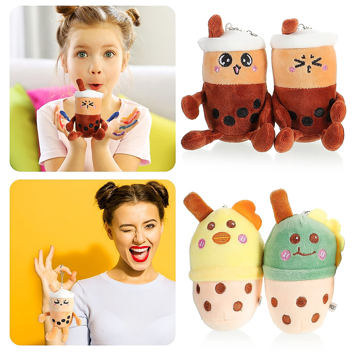 Skylety 8 Pieces 5 Inch Tea Keychain Plush Bubble Tea Key Chain Plush Toy Teacup Milk Tea Plush Stuffed Pendant Bubble Tea Plush for Bubble Tea Lover Kids Teens Party Favors, 8 Styles