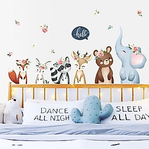decalmile Woodland Animal Wall Stickers Elephant Bear Fox Wall Decoration Children's Bedroom Baby Nursery Living Room