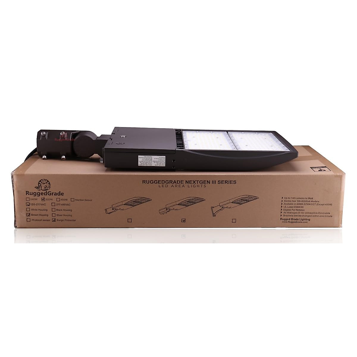 42,000 Lumen - 300 watt NextGen III LED Shoebox Lights - Dimmable - NO Photocell - Bronze - Slip FIT Mount - 10KV Surge