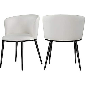 Meridian Furniture Skylar Collection Modern | Contemporary Upholstered Dining Chair with Rounded Back, Sturdy Iron Legs, Set of 2, White Faux Leather, Matte Black, 23.5" W x 23.5" D x 30" H