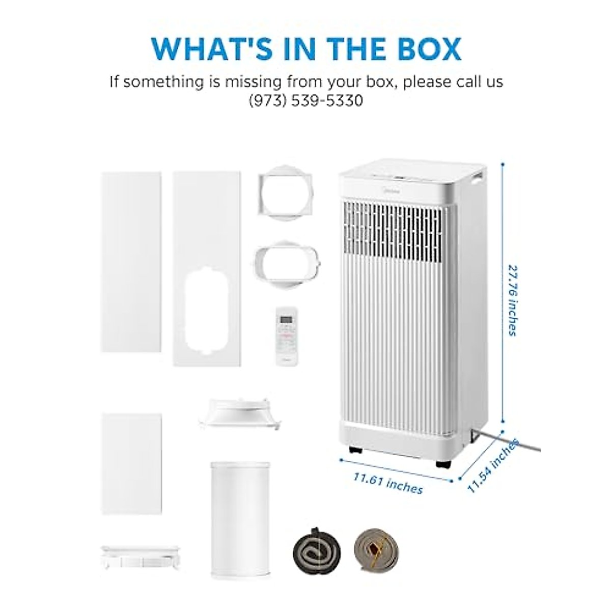 Midea 10,000 BTU ASHRAE (7,100 BTU SACC) Portable Air Conditioner Smart Control, Cools up to 300 Sq. Ft., with Dehumidifier & Fan mode, Easy- to-use Remote Control & Window Installation Kit Included