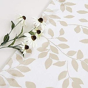 Leaf White Sheer Curtains for Living Room Bedroom 84inches Long Taupe Leaves Print Light Filtering Rustic Window Curtain Panels Botanical Linen Textured Look Drapes for Garden Patio Office 50” w 2pcs