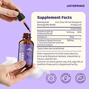 JoySpring SleepBerry Melatonin for Kids with Elderberry - Liquid Melatonin for Kids Sleep Support - Natural Children Melatonin Liquid with Vitamin D - Melatonin for Kids Liquid - Toddler Melatonin