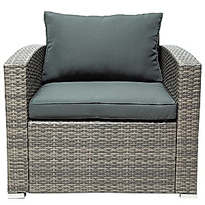 BIADNBZ 7 Piece Outdoor Patio Furniture Set for 6,All-Weather Wicker Sectional Sofa with a Loveseat and Storage Box, Rattan Conversation Couch with Glass Table for Garden Backyard, Grey