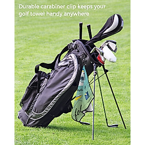 Golf Towel Microfiber Waffle Pattern Towel with Carabiner Clip,Laundry Dirty Basket Cloth Washing Machine Golf Towels for Man Woman Club Cleaner,Wash Dry Quote Teal Gradient Back Golf Accessories