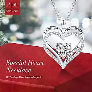 CDE Necklaces for Women,925 Sterling Silver Forever Love Heart Pendant Necklace,Birthday Ideal Jewelry Gift for Wife Mother Her