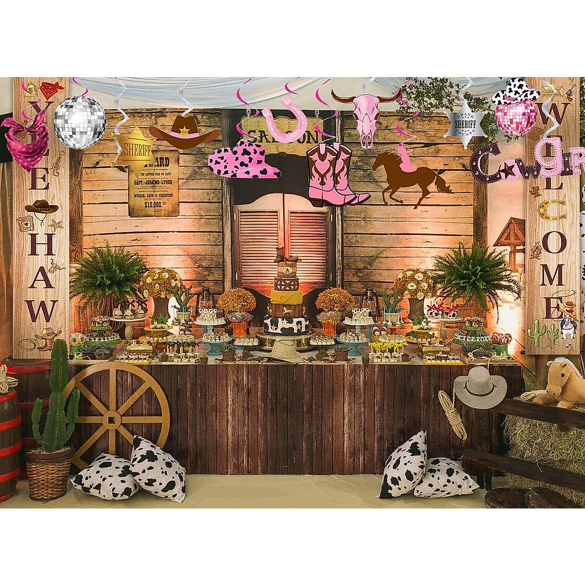 Western Cowgirl Party Decoration Hanging Swirls,Western Country Pink Cowgirl Hanging Foil Swirls for Cowgirl Theme Party Birthday Party Baby Shower Ceiling Hanging Decorations (Pink)