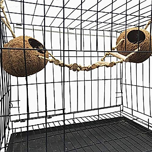 kathson Bird Hides Coconut Nest with Ladder Perches Hanging Parrot House Cage Natural Coconut Fiber Parakeet Chewing Toys Intelligence Training Rings for Small Budgies Cockatiels 5PCS