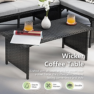 Olaterior 3 Piece Patio Furniture Set, Outdoor Sectional Sofa, All-Weather Black PE Wicker Rattan Patio Conversation Set with Cushion & Coffee Table, Modern Outdoor Couch for Lawn Porch Backyard, Grey