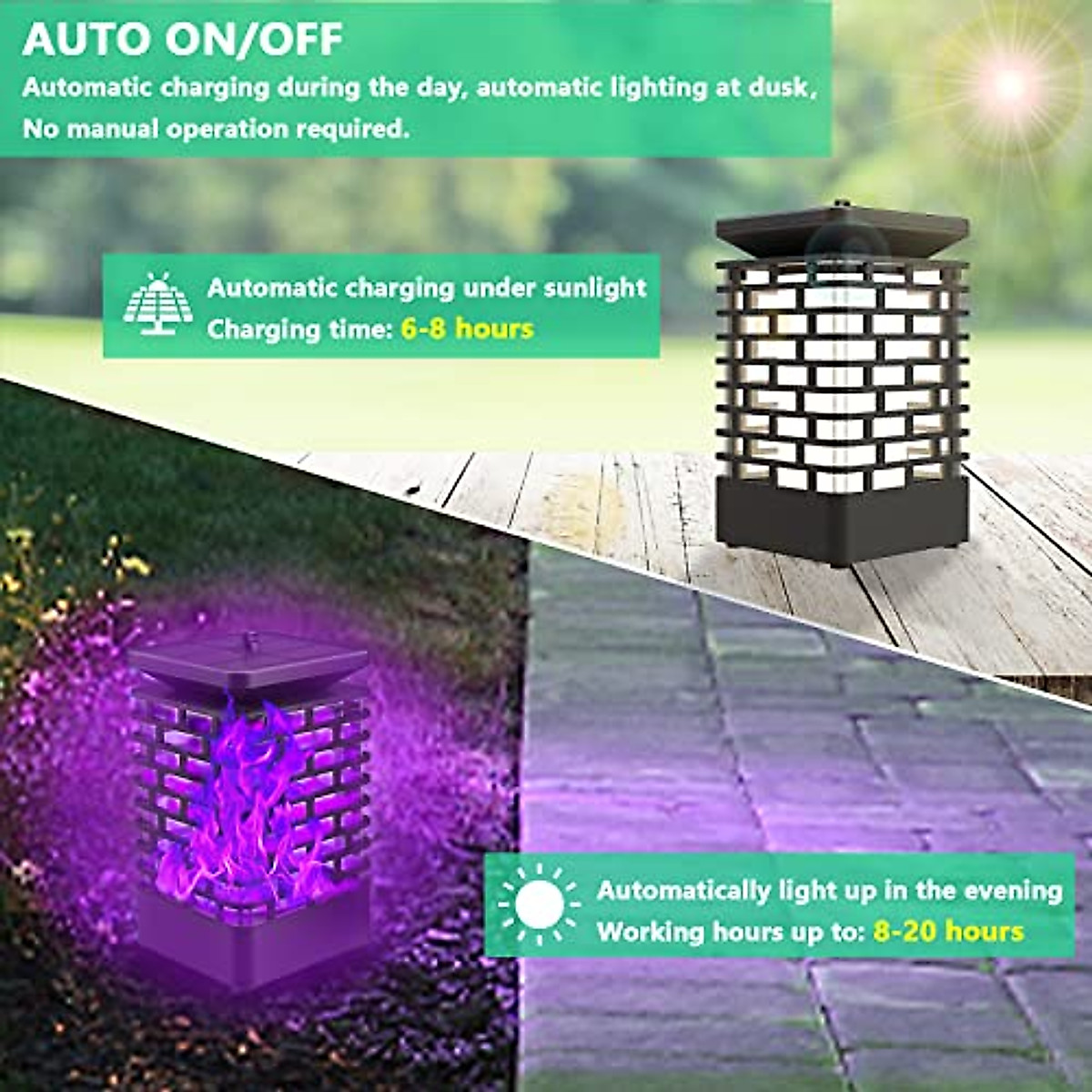99LEDs Solar Lantern Purple, AOUNQ Upgraded Flickering Flame Hanging Solar Lantern Solar Lights Outdoor Waterproof, Solar Hanging Lanterns Outdoor Halloween Decorations for Patio,Garden,Yard (2Pack)