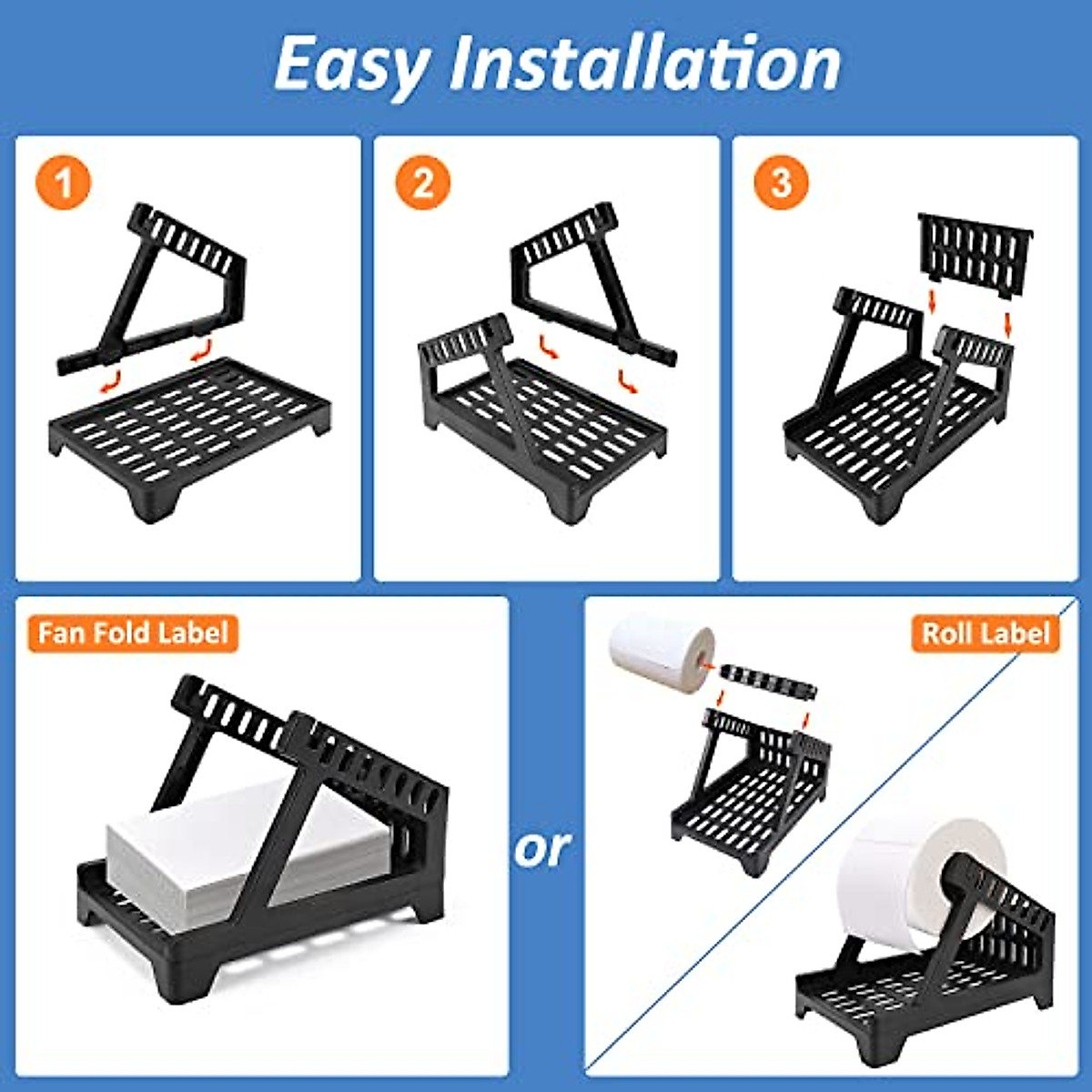 LERMITY Label Holder Thermal Label Holder for Rolls and Fanfold Labels Direct Shipping Label Stand Desktop Printer Accessory for Home, Office (Black)