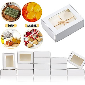 BadenBach 50 Pack Small Rectangle Kraft Paper Boxes with Clear Windows,3.33" x 2.35" x 1.18",Mini Soap Present Treat Gift Box for Bakery Candy,Chocolate Packaging Jewelry Display Wedding Party Favor (White)