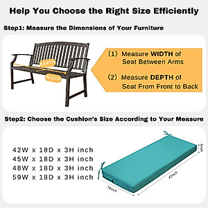 idee-home Outdoor Bench Cushion Waterproof, Bench Cushions for Outdoor Furniture, Patio Porch Swing Replacement Seat Pad with Ties for Garden Backyard, 42 x 18 Inch Peacock Blue