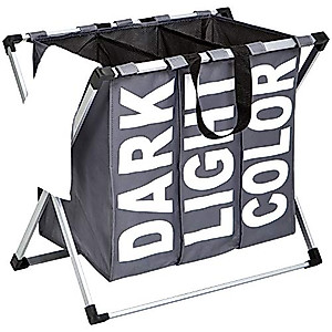 Amazon Basics Triple Laundry Basket Hamper, Dark Grey