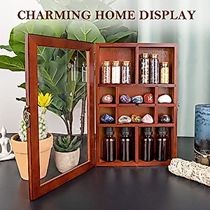 Mooncraftlogy Adjustable Rock Display Case, Rock Collection Box with Shelves, Pine Wood Crystal Organizer for Stones Storage,Gem Holder with Lid for Seashell, Jewelry, Collectibles (Brown)