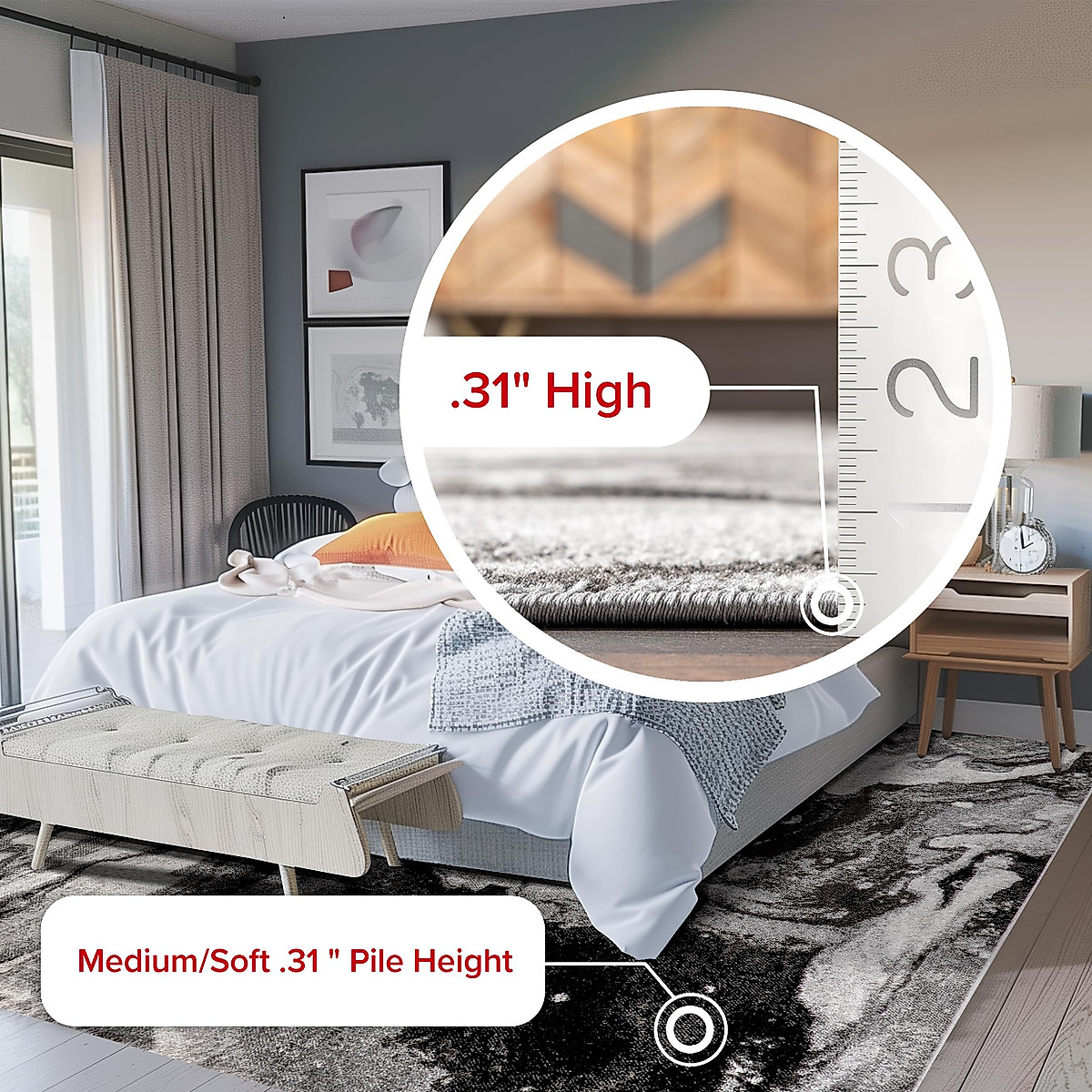 nuLOOM 9' x 12' Performance Indoor Area Rug, Non-Shed, Power Loomed High-Traffic Area Rug for Living Room, Bedroom, Home, Remona Grey