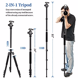 VICTIV 78" Tripod Camera Tripod, Tall Heavy Duty Tripods & 81" Monopods for DSLR Binoculars Laser Level, Professional Aluminum Tripod Stand with Ball Head, Compatiable with Canon Nikon Sony Cameras