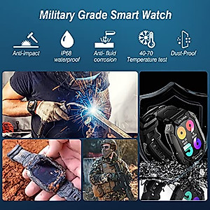 Military Smart Watch for Men, 1.7''HD Smartwatch Compatible Android and iPhone Outdoor Tactical Sports Watch Fitness Tracker with Heart Rate, Blood Oxygen Monitor, Pedometer, Tactical Watch Black