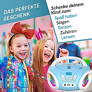 KLIM Candy Kids Boombox CD Player for Kids New 2023 + FM Radio + Batteries Included + Cute Blue Radio cd Player with Speakers for Kids and Toddlers