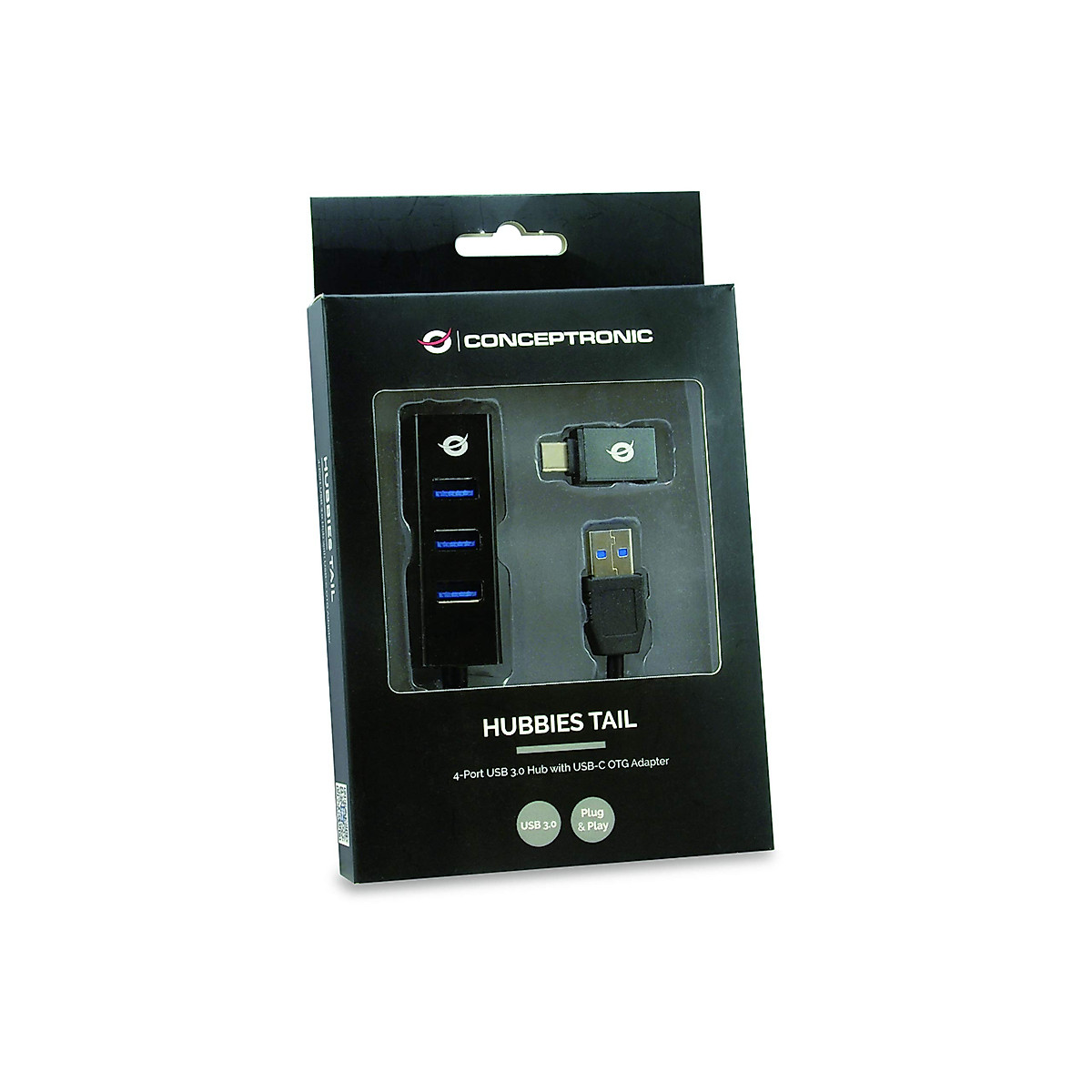 Conceptronic HUBBIES04B 4-Port USB 3.0 Hub and OTG Adapter for USB-C