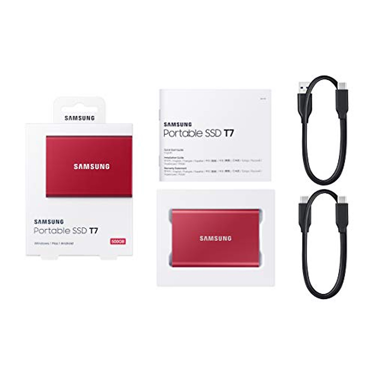 SAMSUNG T7 500GB, Portable SSD, up to 1050MB/s, USB 3.2 Gen2, Gaming, Students, & Professionals, External Solid State Drive (MU-PC2T0R/AM), Red