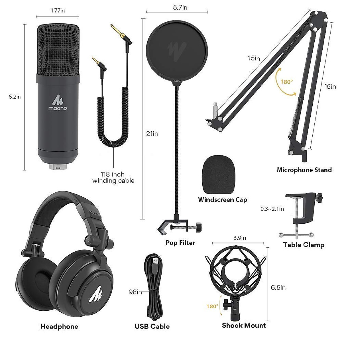 MAONO AU-A04 USB Microphone with AU-MH601 Studio Monitor Headphones Bundle Streaming Podcasting Pack Plug and Play for Computer, YouTube, Music