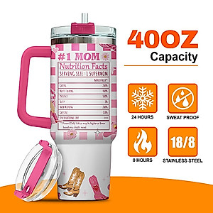 99WHALE Tumbler 40 Oz With Handle Lid And Straw, Cool Moms Club Gifts, Hot Camelia Tumblers Swig Coffee Stainless Modern Print Cups Cowgirl Heart, Mom Cowboys Nutrition Facts
