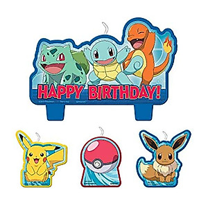 Classic Pokemon Birthday Party Supplies Pack for 16 with Plates, Napkins, Cups, Table Cover, Candles, and Pin
