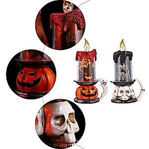 OSALADI Halloween Flameless Candles 2pcs Halloween Candles Flameless Votive Candles Skull Pumpkin Candle Lamp Flameless Tea Light for Bar Home Garden Halloween Snow Globe