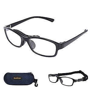 Sports Goggles Glasses Football Soccer Safety Glasses,Anti Shock Collision Explosionproof Goggles with Adjustable Strap Interchangeable Temples for Men Youth Outdoor Sports (Black frame black pad)
