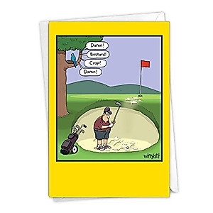 NobleWorks - 1 Hilarious Cartoon Birthday Card with Envelope - Funny Cartoons, Bday Congrats Greeting - Golf Bunker C3675BDG