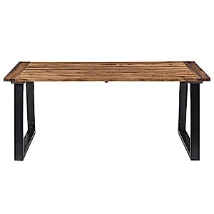Tidyard Dining Table Acacia Wood with Oil Finish Tabletop Powder-Coated Metal Frame Accent Table for Kitchen Bistro Living Room 70.9 x 35.4 Inch