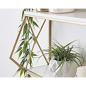 Kate and Laurel Brost Glam Wall Shelf, 22 x 8 x 10.25, White and Gold, Modern Geometric Floating Shelves for Wall