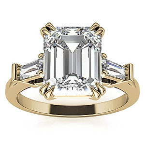 10K Solid Yellow Gold Handmade Engagement Rings 2.0 CT Emerald Cut Moissanite Diamond Solitaire Wedding/Bridal Rings for Women/Her Propose Ring Set (5)