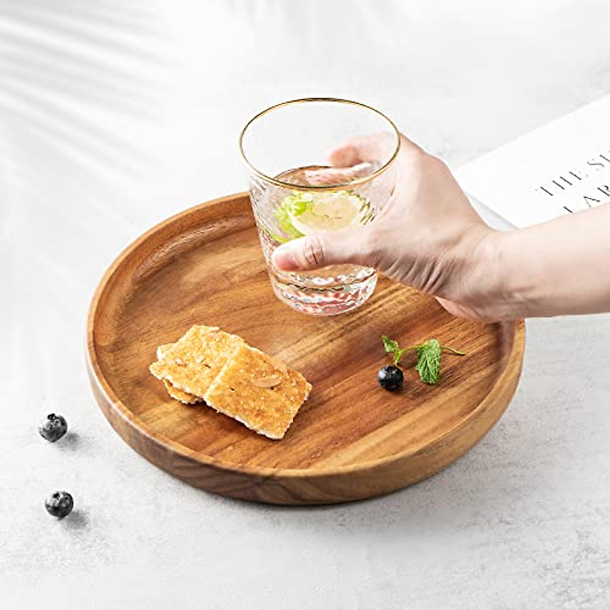 JF JAMES.F Round Serving Wooden Tray Decor Wood Tray charcuterie Boards Serving Tray Applicable to Dining Room and Living Room Diameter 25 * 2.8cm 0.5kg