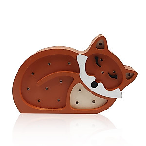 Jwinkumy Decorative LED Night Light for Kids Baby Nursery Decor Cute Fox Wooden Table Lamp Animal Sign Home Bedroom Ornament Birthday Gift