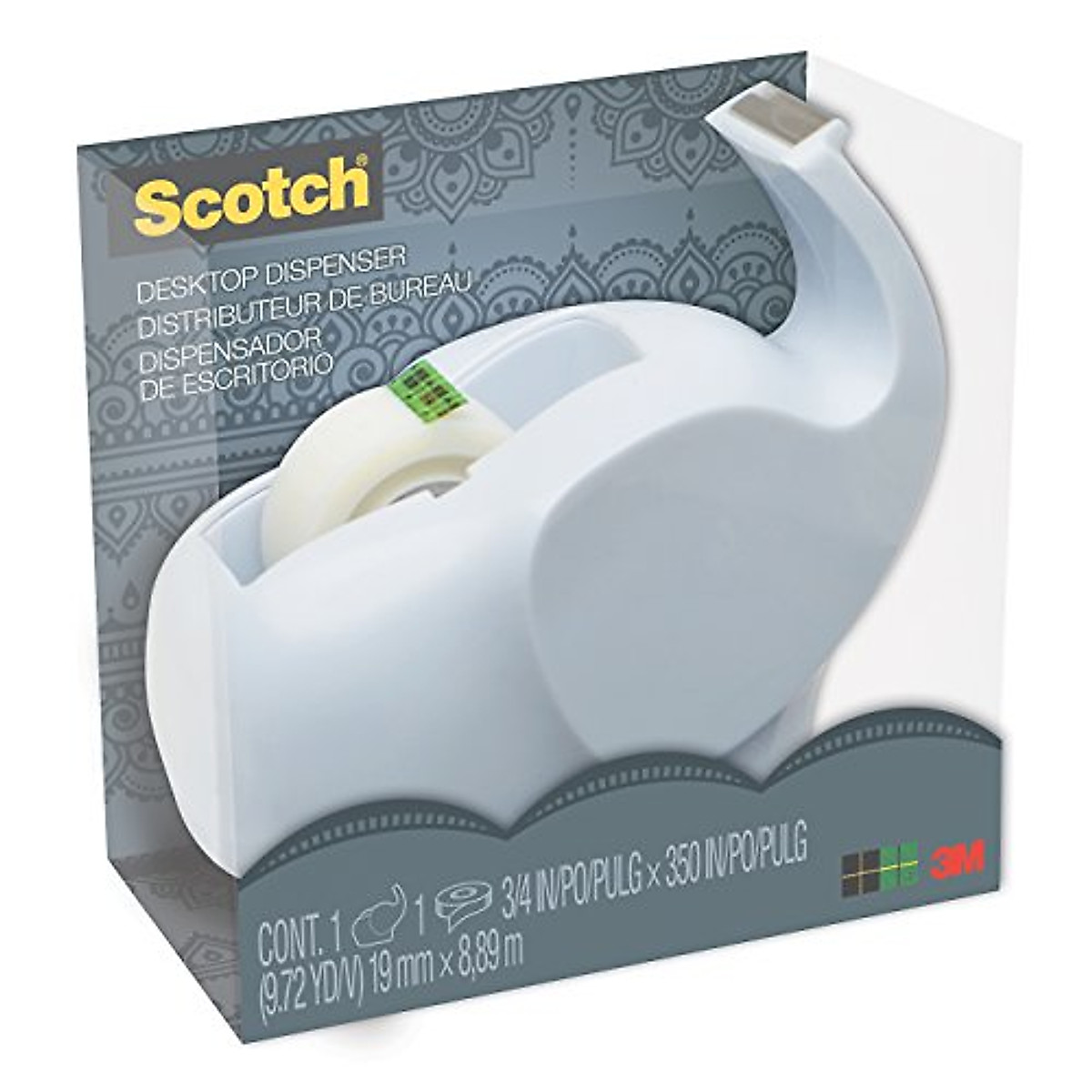 Scotch Desktop Tape Dispenser, Elephant Dispenser, 3/4 in x 350 in (C43-ELPHT), Gray