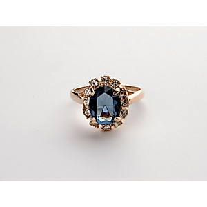 Rose Gold Plated Oval Shaped Ring with Sapphire Blue Swarovski element Crystal and Clear Round Shaped Cubic Zirconia Fashion Jewelry for Women (6.5)