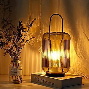JHY DESIGN Battery Powered Table Lamp 11.5''H Cordless Lamp Battery lamp with Handle Hanging LED Lantern Involve 6H Timer Remote Control for Indoor Parties Outdoor Wedding Balcony Garden(Amber-Green)