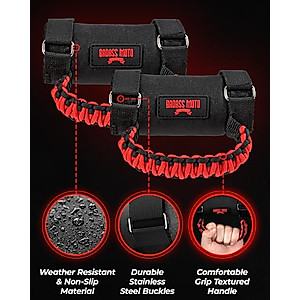UTV Grab Handles Roll Bar Grab Handles. RZR Passenger Grab Handle 2 Pack Roll Cage Handle Fits Polaris Ranger, Mule, Teryx, CFMoto, Yamaha, Honda Pioneer, Can Am SxS UTV Accessories Red Paracord
