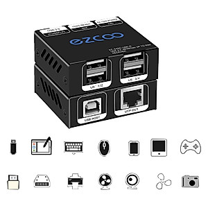 USB Extender 165ft 50m 4-Port USB2.0 HUB by Cat5e Cat6 -Two Webcam Work Sync,Plug & Play for Camera Storage Hard Drive PC Windows,MacOS,Android,1.5m USB Cable, 5V Power USB Over Ethernet EX60USB