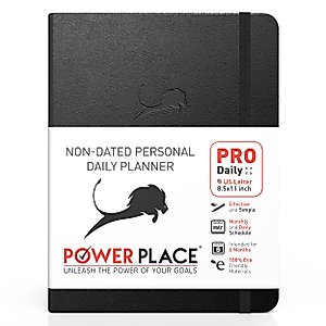 Daily Planner - Professional Life Planner, Calendar & Gratitude Journal to Increase Productivity, Time Management & Happiness - Vegan Leather Softcover, 6 Months, Undated 24 Hour Business Planner