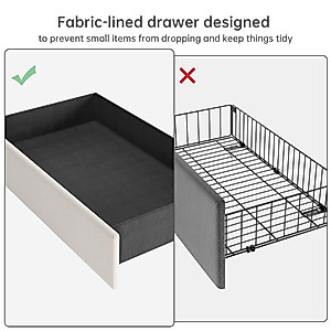 Senfot Queen Size Bed Frame, Upholstered Bed Frame with 4 Storage Drawers, Platform Bed Frame with Diamond Tufted Headboard, Wood Slat Support, No Springs Required, Easy to Assemble, White