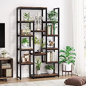 TRIBESIGNS WAY TO ORIGIN 6-Tier Bookshelf and Bookcase, 70.9-inch Tall Bookcase with 12-Shelf Open Display Shelves, Vintage Industrial Book Storage Organizer for Living Room, Home Office