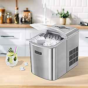 KUMIO Stainless Steel Ice Makers Countertop, 33 Lbs in 24 Hrs, 10 Bullet Ice Ready in 6-8 Mins, Automatic Self-Cleaning, 2 Sizes of Bullet Ice for Home Kitchen Office Bar Party