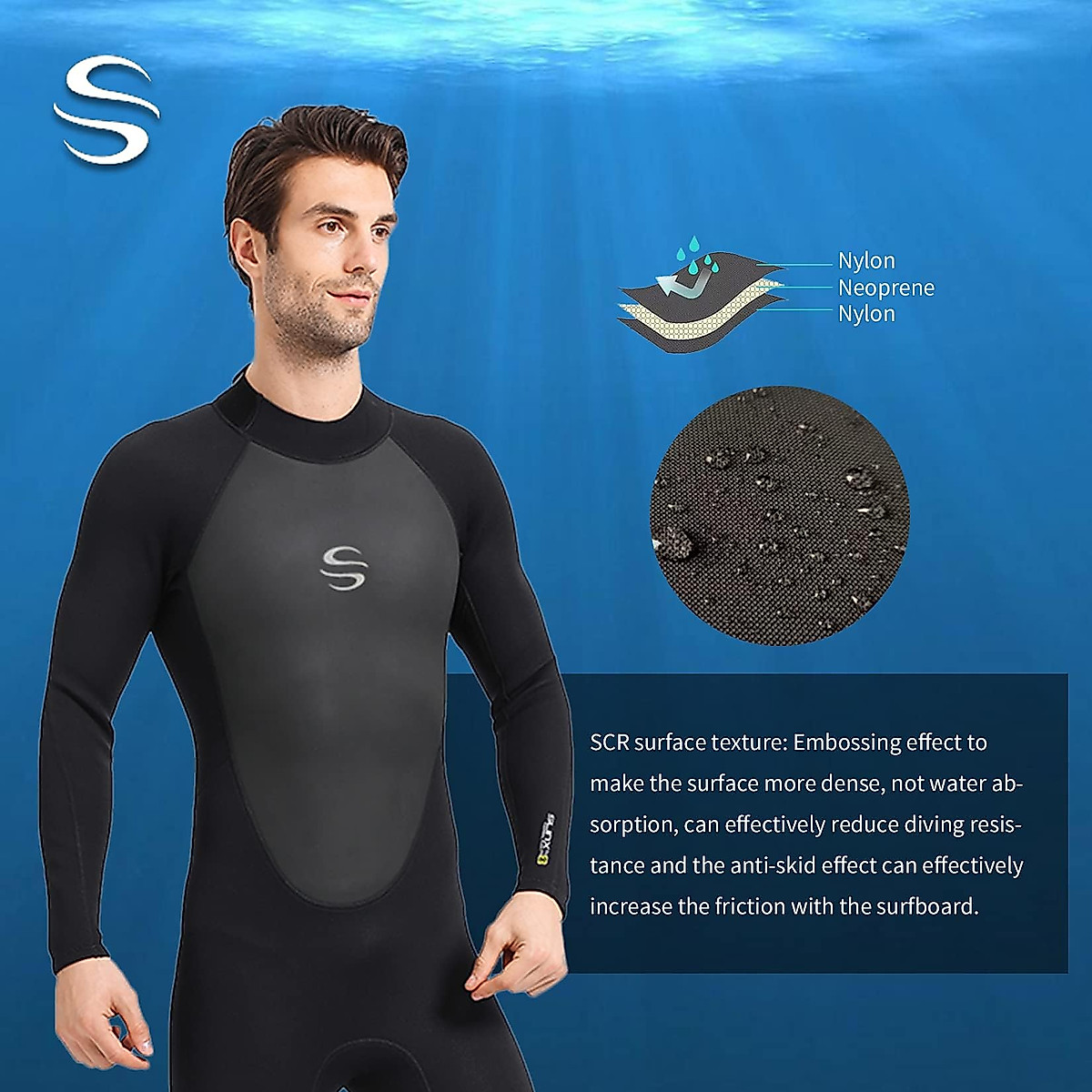Dizokizo Wetsuit Men 3mm Neoprene Long Sleeves Full Wetsuit for Diving Surfing Kayaking Snorkeling