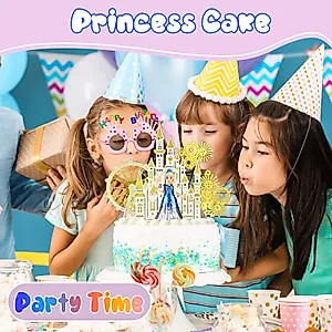 Princess Cake Topper, Includes Happy Birthday Glasses Princess Ornaments 9 Cake Decorations(fireworks, buliding,stars). Cake Decoration For Girl Kid Women Birthday Party and Baby Showers 12PCS