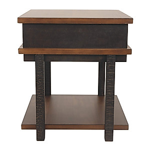 Signature Design by Ashley Stanah Rustic Rectangular End Table with 1 Drawer and Floor Shelf for Storage, Brown with Distressed Finish